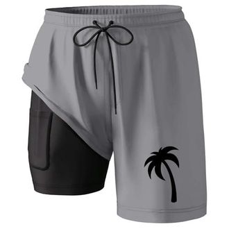 Generic Maillot de bain pour homme avec doublure de compression, couture int&eacute;rieure, short de bain, maillot de bain avec poches, gris, 4XL