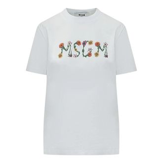 Msgm Floral Logo T-Shirt - - Tops - Damen - Wei&szlig; - L