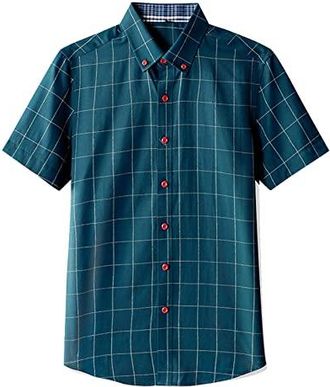 Generic Chemise &agrave; carreaux pour homme, chemise &agrave; manches courtes et col boutonn&eacute;, t-shirt &agrave; manches courtes pour le bureau, t-shirt intelligent formel pour ho