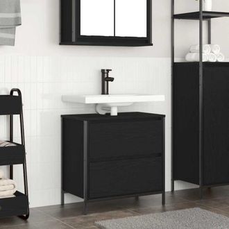 vidaXL Vidaxl - Meuble sous vasque simple ch&ecirc;ne noir 60x34,5x60 cm - Bois ding&eacute;nierie r&eacute;sistant &agrave; lhumidit&eacute; - Tiroir coulissant et compartiment de