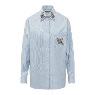 Dolce & Gabbana Lang&auml;rmeliges- juwelenbesetztes Hemd - - Blouses & Shirts - Damen - Blau - S