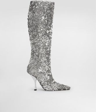 Dolce & Gabbana Drop Sequin Boots - Frau Stiefel Und Siefeletten Silber 38