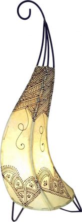 Guru Shop Hennalampe, Leder Tischlampe/Tischleuchte - Alban Weiß, 70x22x22 cm