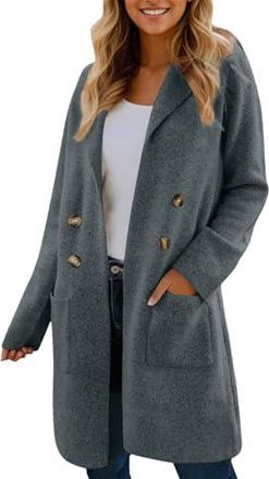 Generic Vestes dhiver pour femmes 2026 pour femmes, trench-coat en laine &eacute;paisse, long &agrave; double boutonnage, veste ouverte sur le devant avec poches, GY2., XXL
