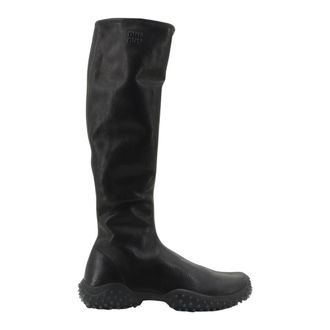 Miu Miu Stretch Lederstiefel - - Shoes - Damen - Schwarzk - 37 EU