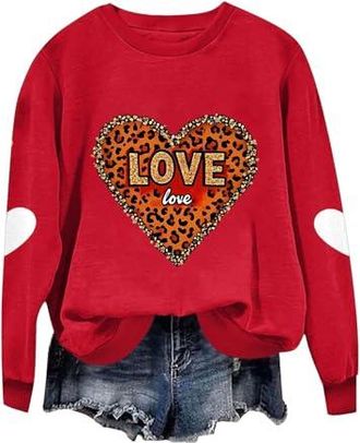 Generico 2026 Sweatshirt &agrave; manches longues pour femme Imprim&eacute; Saint Valentin D&eacute;contract&eacute; Col rond Tops sans capuche Sweats de course, Rose intense, XXXL