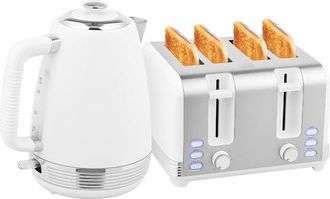 HOMCOM Ensemble bouilloire et grille-pain en inox 2200 W 1,7 L avec grille-pain 4 tranches, chauffage rapide, 7 niveaux de brunissage, thermostat Strix, filt