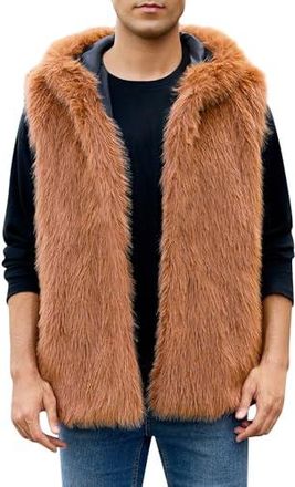 Generic Gilet dhiver en fausse fourrure pour homme avec fermeture éclair intégrale - Chaud rembourré sans manches - Col montant - Veste douce et légère pour l
