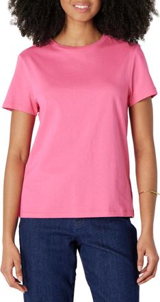 Amazon Essentials Damen Kurzarm-T-Shirt mit Rundhalsausschnitt, Regular Fit aus 100 % Baumwolle, Intensive Rosa, XS