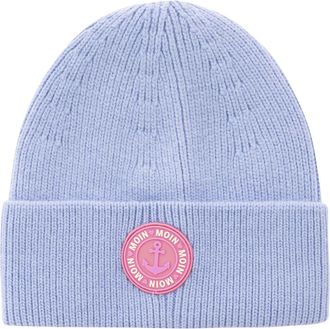Zwillingsherz Damen Beanie Strickm&uuml;tze mit Patch, Polyacryl-Viskose-Wolle, One Size, Modern Style f&uuml;r Alltag, Warme Winter M&uuml;tze, Handw&auml;sche (Hellblau)