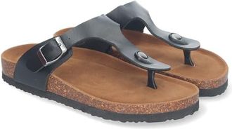 Shoes & Blues Sandales plates pour femme, avec plante bio, confortable, style esclave et fermeture &agrave; boucle., Noir, 36 EU