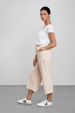 Feuervogl Jogger Pants fv-Mar:tha, Wide Leg, Cropped, Rubber Waistband, Cotton-Linen-Mix Elastikbund mit Kordelzug