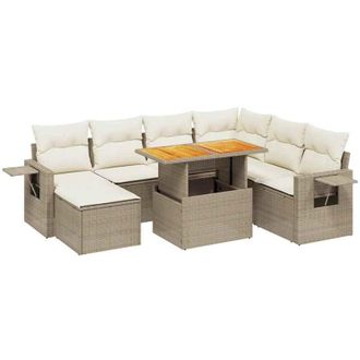 vidaXL 8-tlg. Garten-Sofagarnitur mit Kissen Beige Poly Rattan - Vidaxl