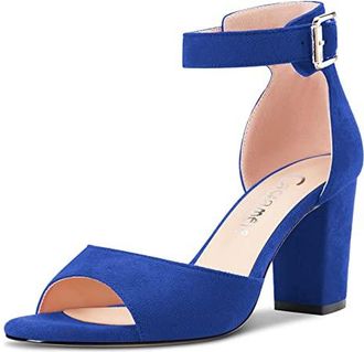 Castamere Femmes Bloc Chunky Mi Talon Heel Ouvert Bout Lanières Cheville Sandales Bleu Royal 40 EU
