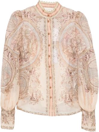 Zimmermann Ascent Printed Puff-sleeve Blouse