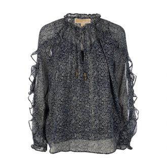 Michael Kors Ger&uuml;schte Metallic-Bluse aus floralem Georgette - - Blouses & Shirts - Damen - Blau - M