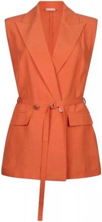 Liu Jo Femme, Vestes, Orange, Taille: 40 FR Gilet en m&eacute;lange de lin