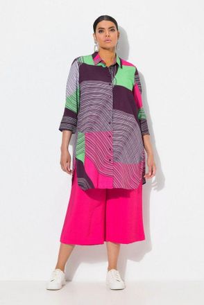 Ulla Popken Longbluse Hemdbluse l&auml;ngere A-Linie Hemdkragen 3/4-Arm