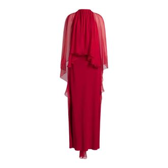 Alberta Ferretti Robe Enver en Satin avec Cape en Mousseline - Femme - Robes - Rouge - Taille: 40 FR