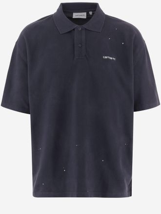 Carhartt Work in Progress Mens Polo Shirt Cotton Dark Navy T-shirts And Polos