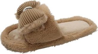 Generic Pantoufles moelleuses &agrave; bout ouvert pour femme - &Eacute;l&eacute;gantes et respirantes - Noeud mignon - Pliables - Confortables - Chaudes - Chaudes - Pour lhiver, 