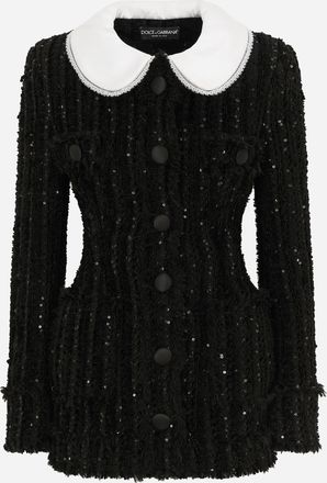 Dolce & Gabbana Tweedjacke Mit Pailletten-stickerei Und Satinkragen - Frau Blazer Schwarz 38