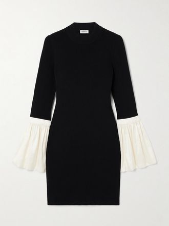 SIMKHAI Agathea Minikleid Aus Rippstrick Mit Satinbes&auml;tzen - Schwarz