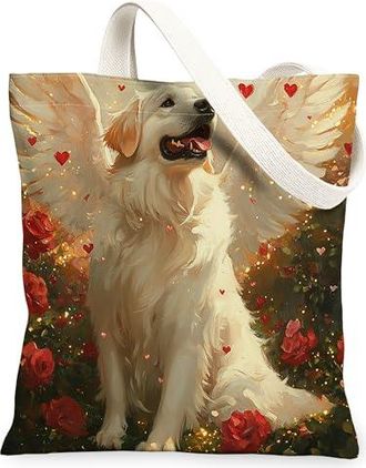 Generic Grand sac fourre-tout en toile motif chien des Pyr&eacute;n&eacute;es pour le shopping 33 x 38 cm, sac d&eacute;picerie r&eacute;utilisable pour la Saint-Valentin, motif animal d