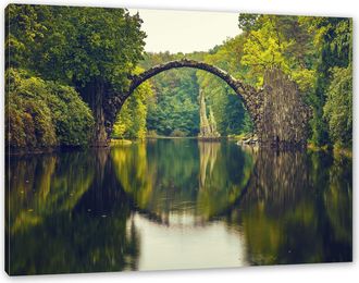 Pixxprint Rakotz-Brücke Kromlau Reflexion, Größe: 80x60cm, Leinwandbild, fertig gespannt, Wandbild, Dekoration, Kunstdruck, kein Poster