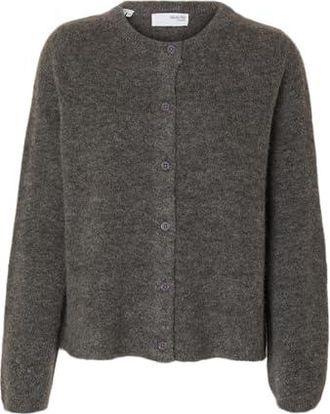 Selected Slflulu New Ls Cardigan Noos en Tricot, M&eacute;lange de Gris Moyen., L