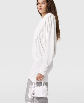 Stella McCartney Pleated Crewneck Long-Sleeve Mini Dress, Woman, White, Size: 42