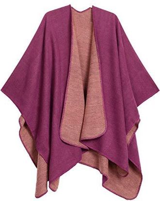Sakkas 1930 - Couverture Cape Ruana pour Femme avec Large Poncho r&eacute;versible et &eacute;charpe Mari - Rose - OS