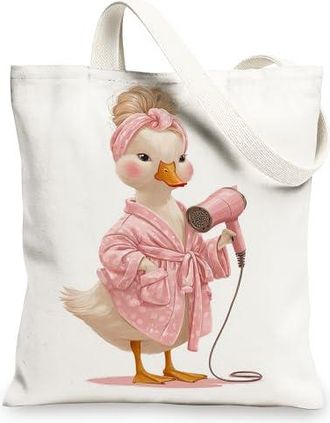 Generic Sac fourre-tout en toile de canard mignon, adorable motif animal, sacs de courses réutilisables, amusants dessins animés, légers et lavables avec band