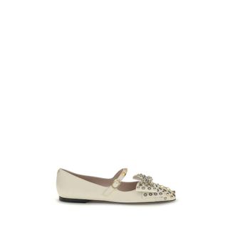 Valentino Garavani Femme, Chaussures, Beige, Taille: 40 EU Mary-Jane Bowow Ballerinas