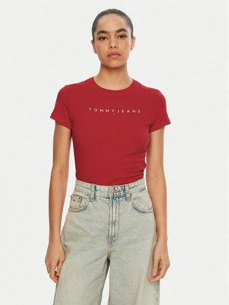Tommy Jeans T-Shirt Linear DW0DW18398 Rot Slim Fit