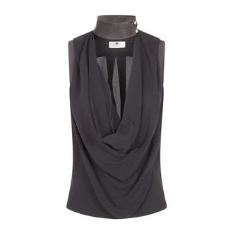 Elisabetta Franchi &Auml;rmellose Bluse mit Drapierter Schalkragen - - Tops - Damen - Schwarzk - L