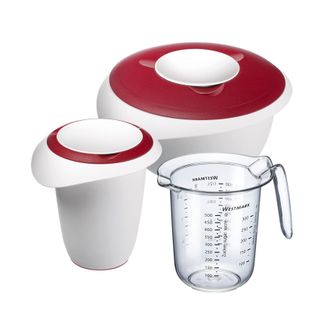 Westmark Back-Set, 3-tlg.: 1 R&uuml;hrsch&uuml;ssel 2,5 l, 1 Quirltopf 1 l, 1 Messkanne 1 l, Kunststoff, Wei&szlig;/Rot/Klar, 315322E7