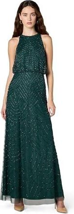 Adrianna Papell Halter Art Deco Beaded Blouson Dress Robe pour Occasion spéciale, Émeraude poussiéreuse, 46 Femme