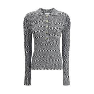Ganni Space-Dye Strick Polo Shirt - - Knitwear - Damen - Schwarzk - M