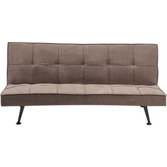 Beliani 3-Sitzer Sofa Braun Stoffbezug Gesteppt mit Schalffunktion Hohe Metallbeine ohne Armlehnen Retro-Design Wohnzimmer Schlafsofa Sofabett