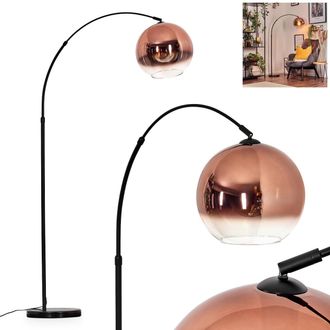 HOFSTEIN Stehleuchte Koyoto, Stehlampe aus Metall/Glas in Schwarz/Kupfer/Klar mit Marmorfu&szlig;, verstellbare Leuchte im Retro-Design (Schirm &Oslash; 30 cm), Fu&szlig;schalter