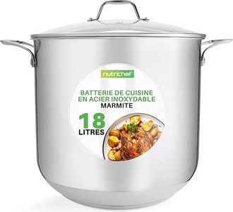 Nutrichef NutriChef Marmite- Faitout Inox de 18 Litres - 18-8 Qualit&eacute; Alimentaire R&eacute;sistant Tous Feux- Faitout-Grande Marmite avec Couvercle Transparent, Compat