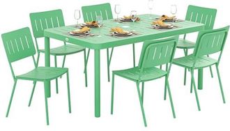 OUTSUNNY Salon de Jardin extérieur 7 pièces, Table de Jardin extérieure avec 6 chaises, Plateau à Lattes 150 cm, Structure en Acier Anti-Rouille, mobilier de J