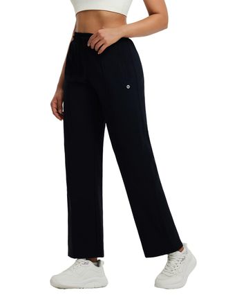 Baleaf Jogginghose Damen Winter Gef&uuml;tterte Hose mit geradem Bein Rei&szlig;verschlusstaschen Laufhose Jogginghose Trainingshose Kordelzug Reise Freizeit Arbeit Sch