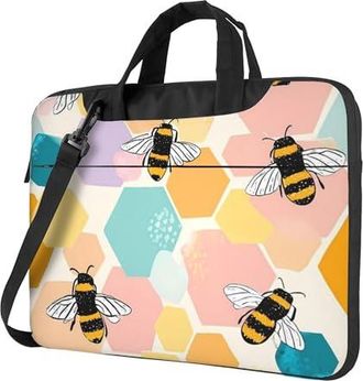 Generic Sac pour ordinateur portable de 15,6 avec bandouli&egrave;re - Motif g&eacute;om&eacute;trique color&eacute; et abeilles - Housse de protection antichoc pour ordinateur portable 