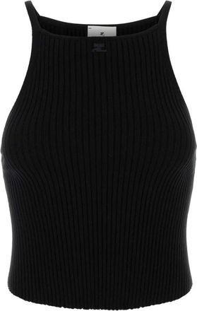 Courr&egrave;ges Femme, Tops, Noir, Taille: 40 FR Circle Rib Knit Top