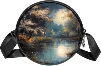 Generic Petit sac &agrave; bandouli&egrave;re Circle pour femme, petit sac &agrave; bandouli&egrave;re avec fermeture &eacute;clair, bretelles r&eacute;glables, sac &agrave; main rond d&eacute;contract&eacute; pour femmes