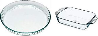 Pyrex 1040902 Bake & Enjoy Moule &agrave; Tarte en verre &Oslash; 28 cm & Irresistible - Plat &agrave; Four Rectangulaire en Verre, 27 x 17 cm