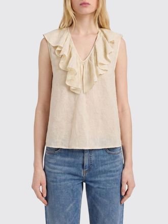 Momoni Blouse sans manches en coton &agrave; col V avec volants