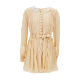 Self Portrait Femme, Robes, Jaune, Taille: 34 FR Mini-robe pliss&eacute;e en georgette